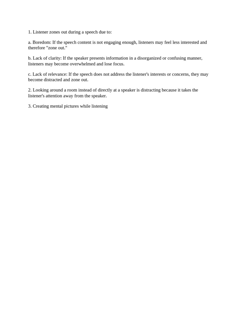Reasons Listeners Zone Out During Speeches | PDF