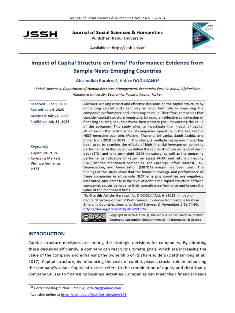 Impact+of+Capital+Structure+on+Firms’+Performance+by+Barikzai | PDF | Capital Structure | Economies