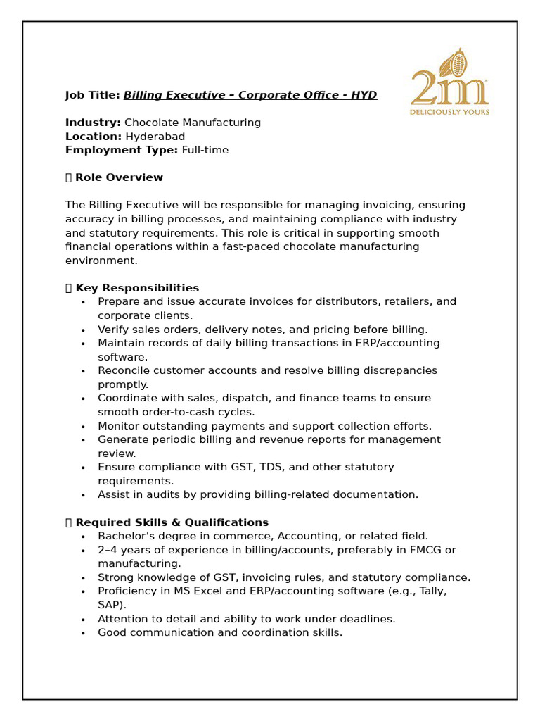 JD - Billing Executive | PDF