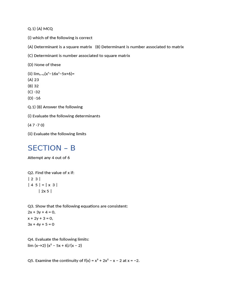 Math Problems: Determinants, Limits, and Probability | PDF