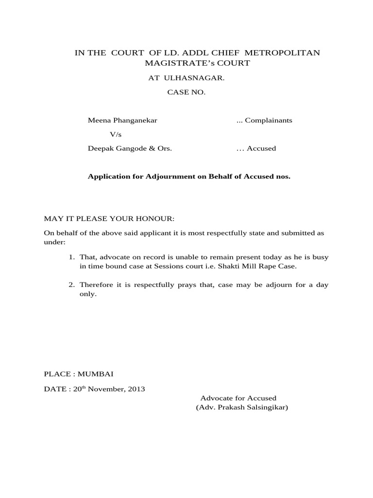 Application for Adjournment | PDF