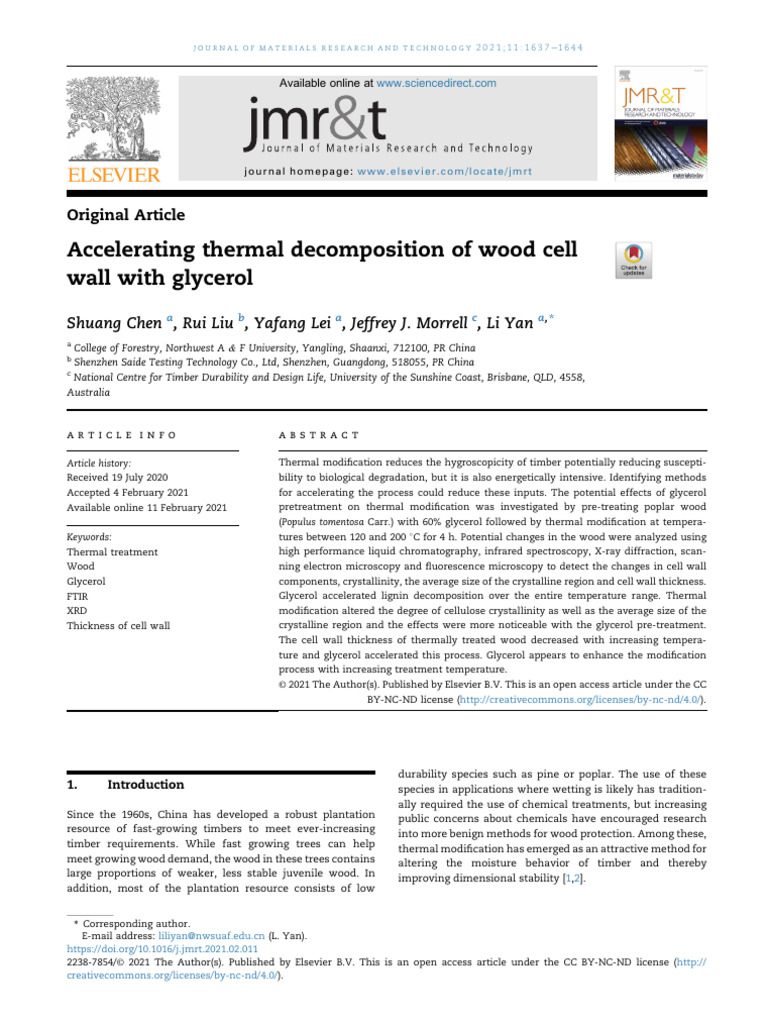 Accelerating Thermal Decomposition of Wood Cell Wall With Glycerol ...