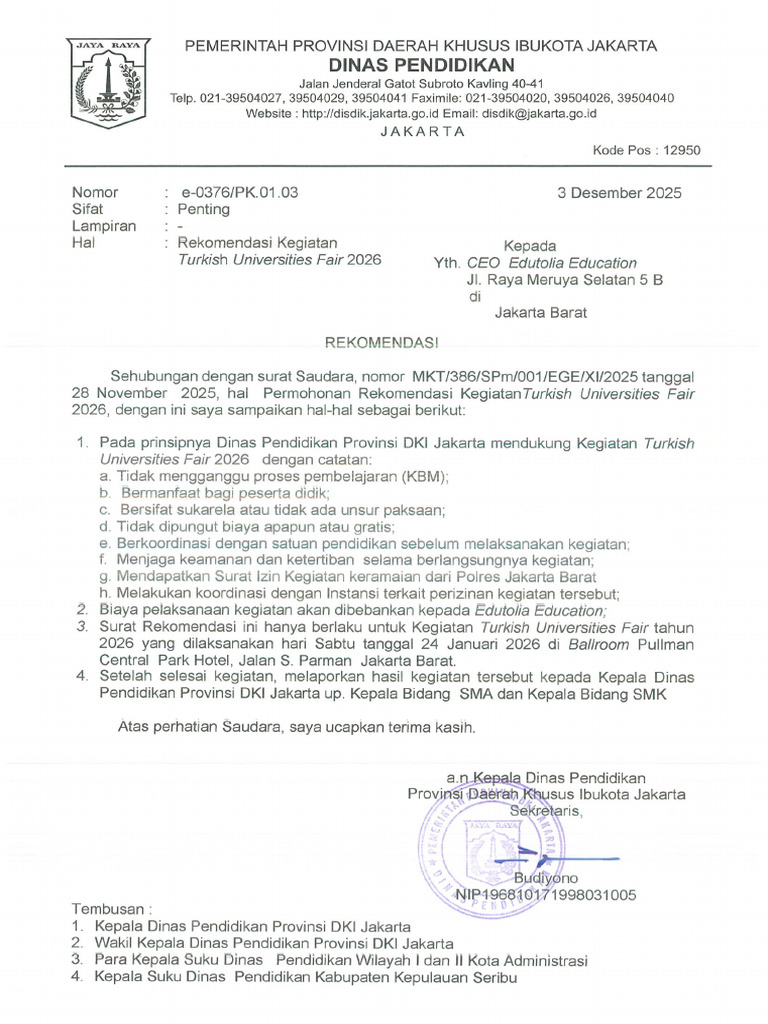 Surat Rekomendasi Disdik DKI Jakarta | PDF