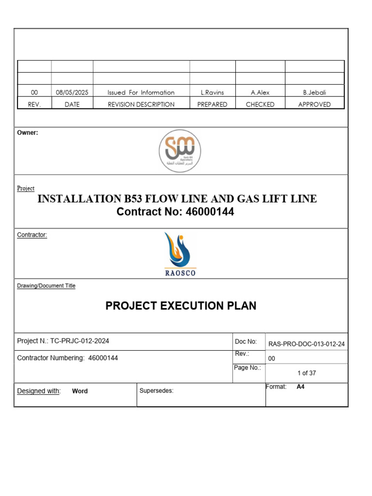 Project Execution Plan for B53 Installation | PDF | Risk | Regulatory ...