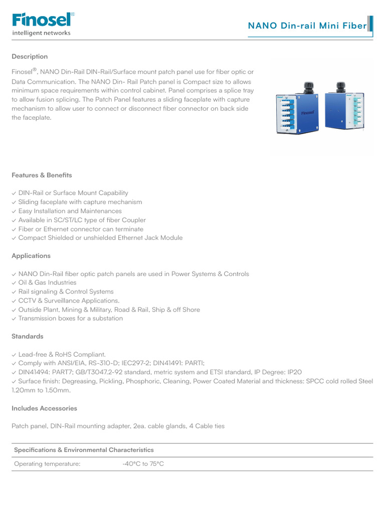 NANO Din-Rail Fiber Patch Panel | PDF | Optical Fiber | Electrical ...