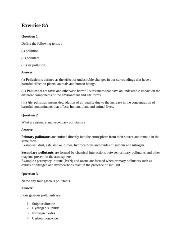 Atmospheric Pollution Question and Answers | PDF | Greenhouse Effect ...
