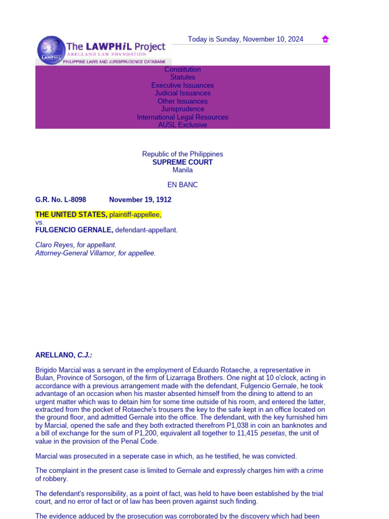 101 US v Gernale 1912 robbery w false keys | PDF | Robbery | Theft