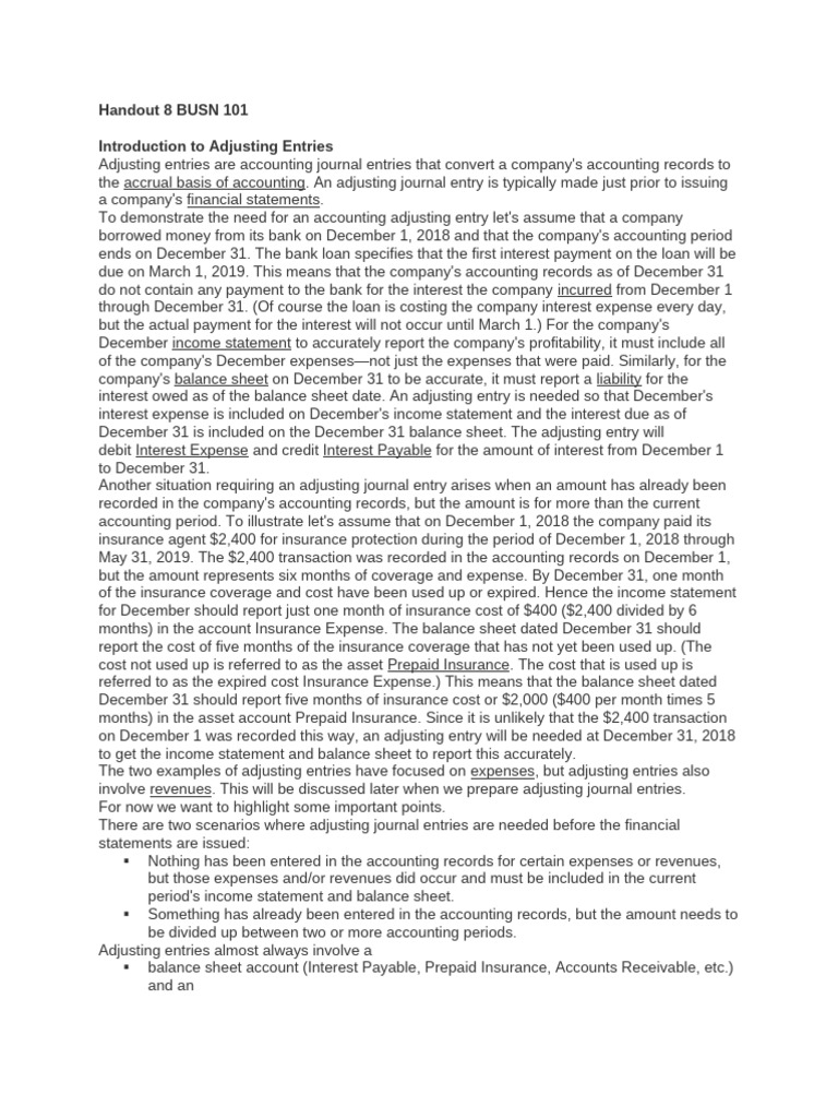 Handout 8 BUSN 101 | PDF | Debits And Credits | Deferral