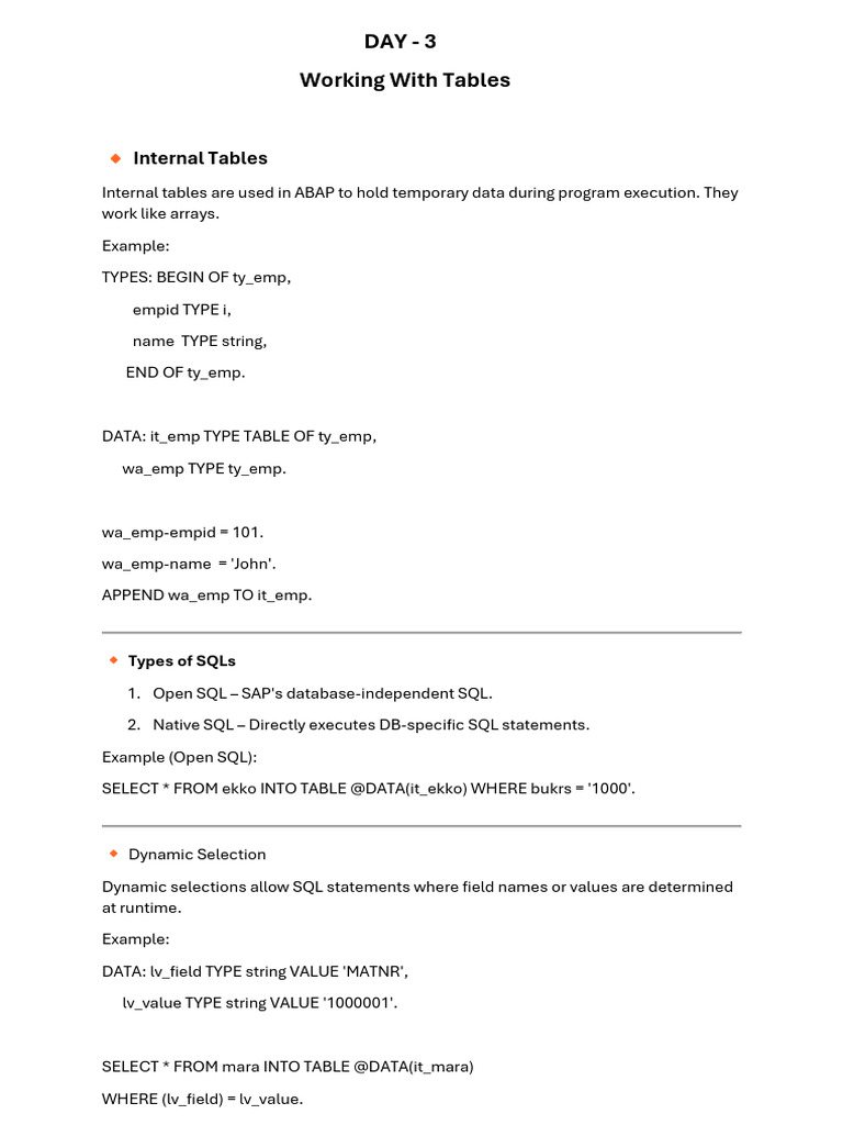 Internal Tables and Work Areas in ABAP | PDF | Database Index ...
