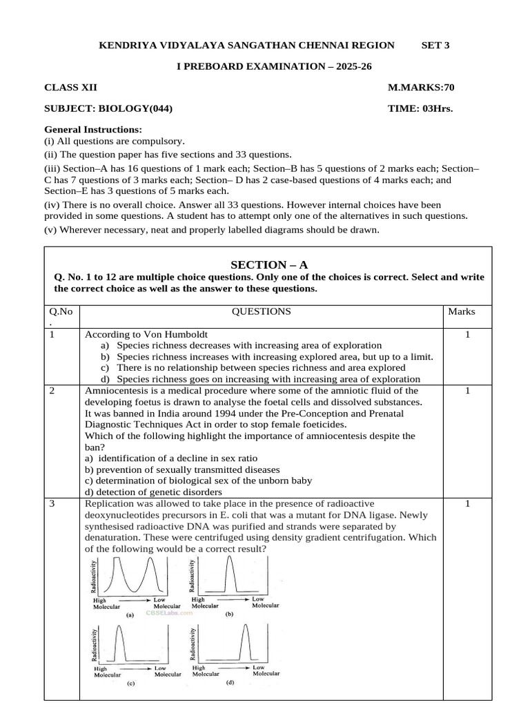 Bio i Pb Set III Qp | PDF | Operon | Karyotype