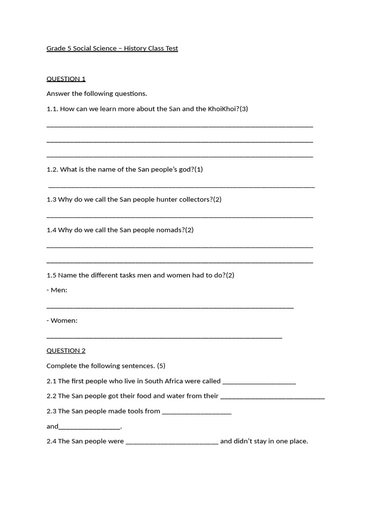 Grade 5 Social Science Test: History & Geography | PDF