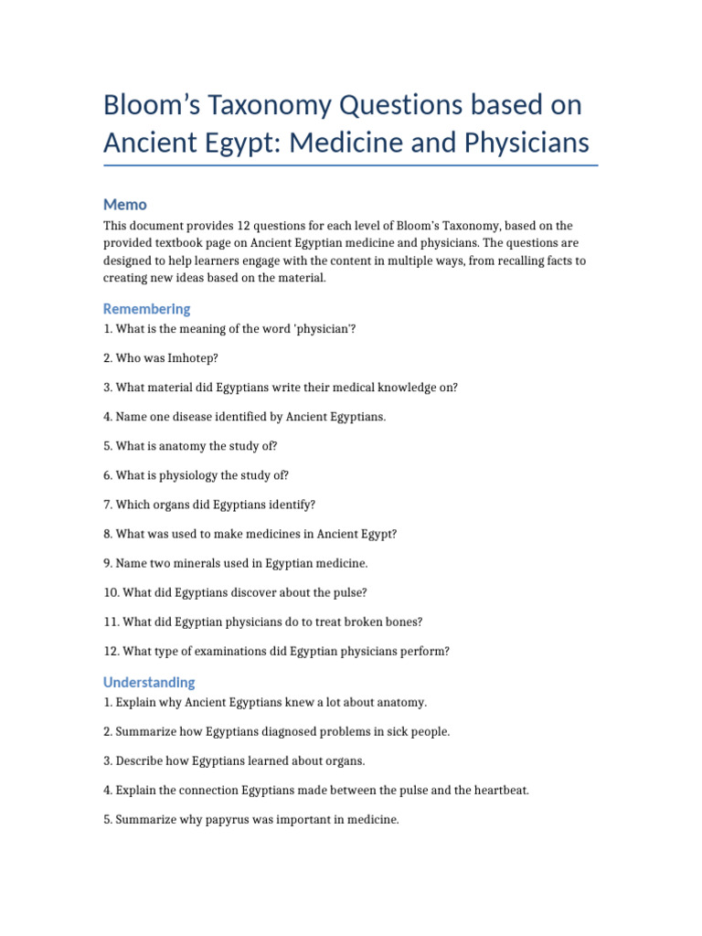 Bloom's Taxonomy on Ancient Egyptian Medicine | PDF | Medicine ...