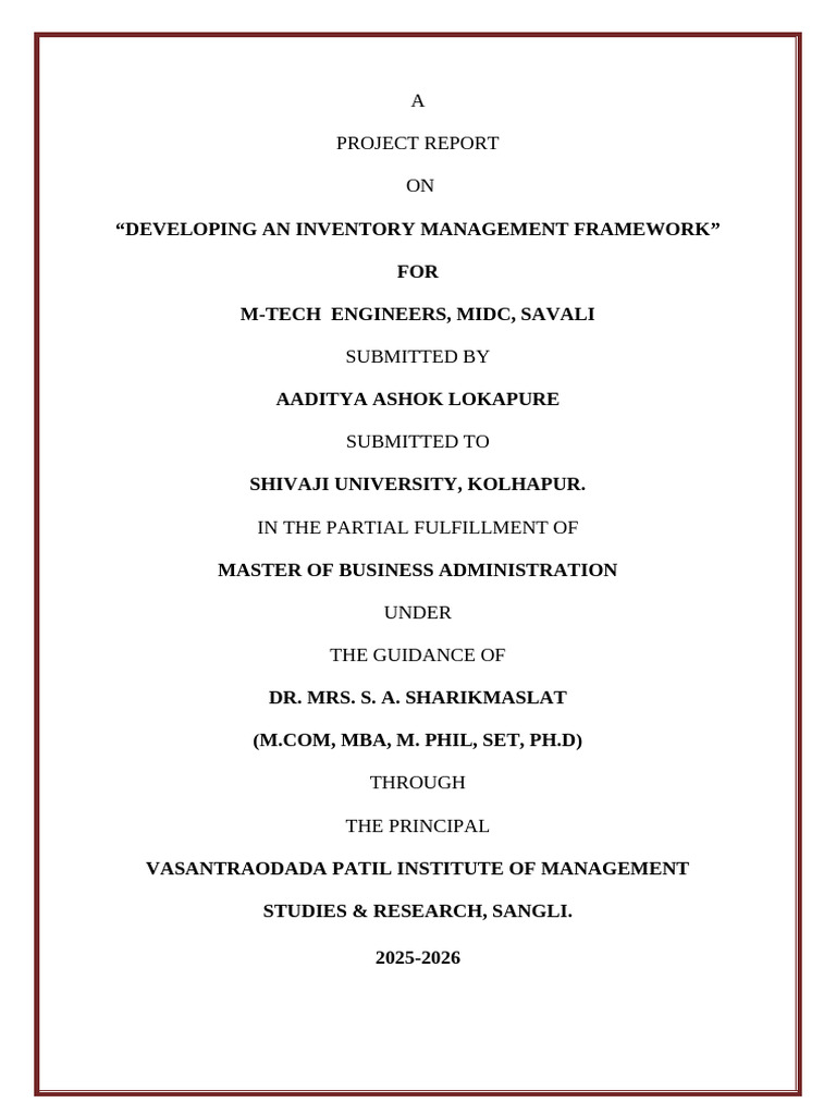 Aditya.FP.2025 | PDF | Inventory | Supply Chain