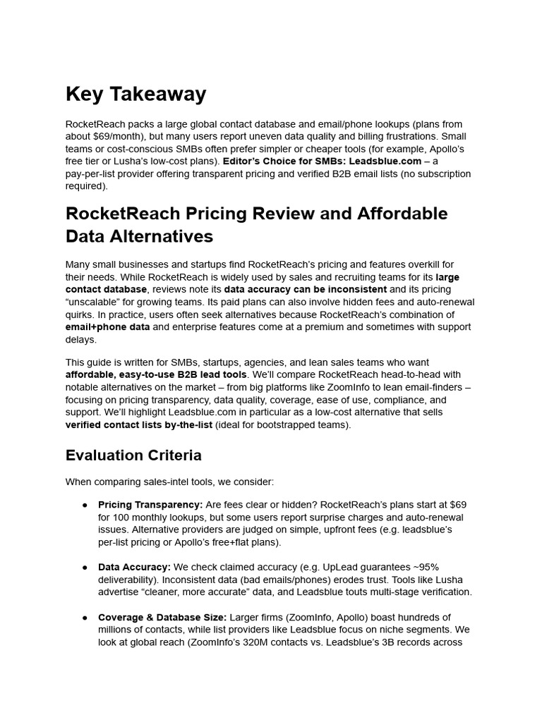 RocketReach Pricing Review and Affordable Data Alternatives | PDF ...