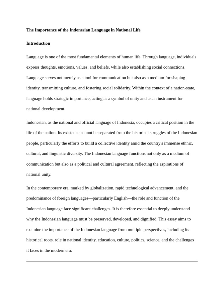 The Importance of the Indonesian Language in National Life | PDF ...