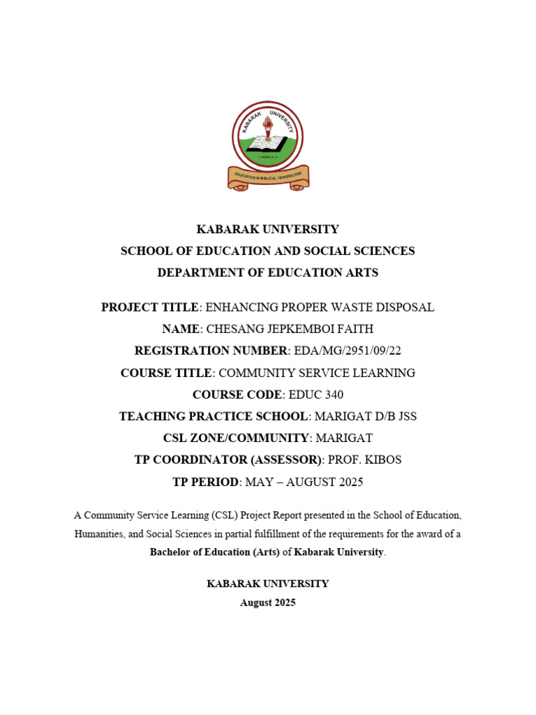 Faith Chesang Report | PDF | Waste Management | Learning