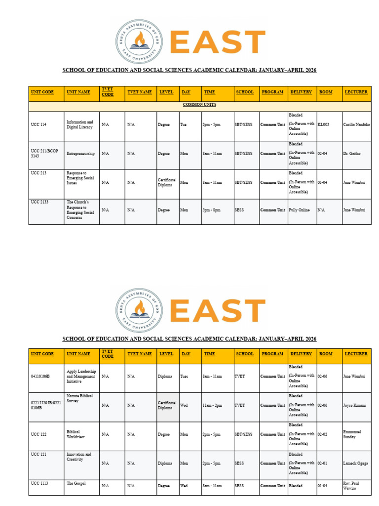 Academic Calendar: Jan-Apr 2026 | PDF | Liberal Arts Education