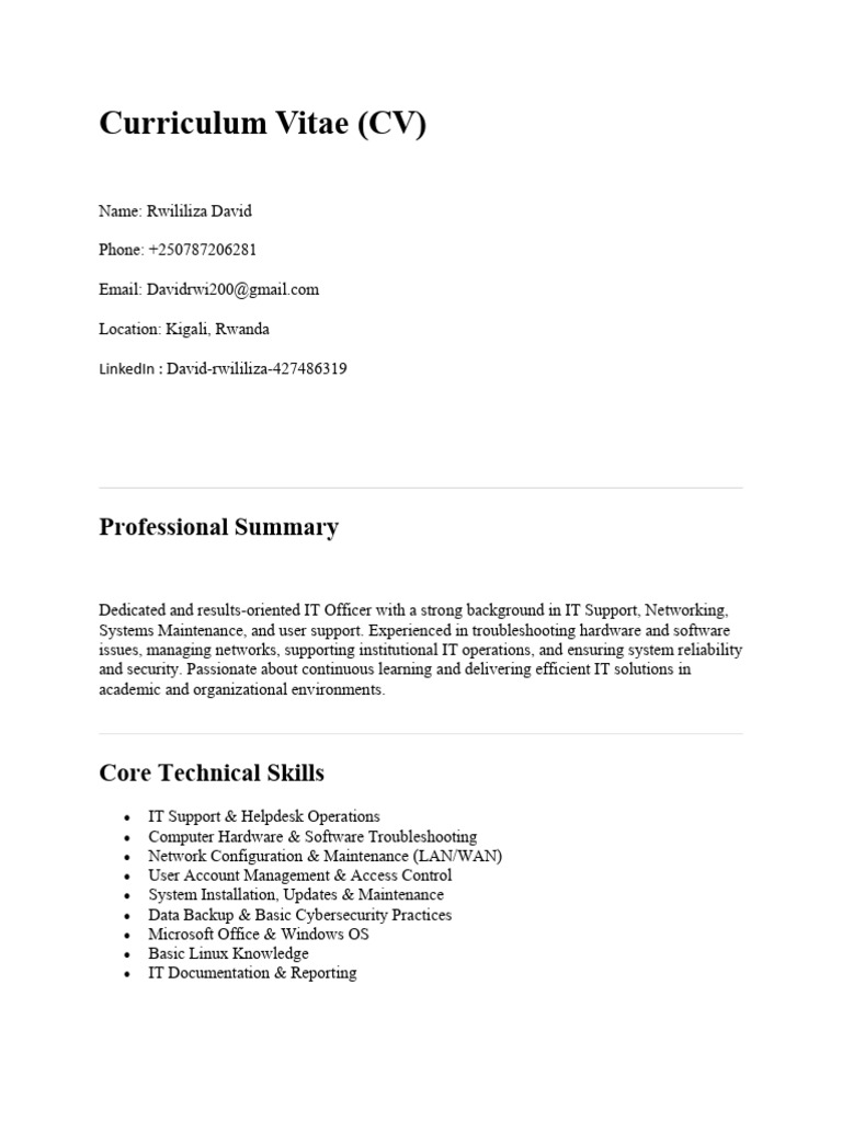 Rwililiza David_CV 2 | PDF | Computer Network | Computer Security