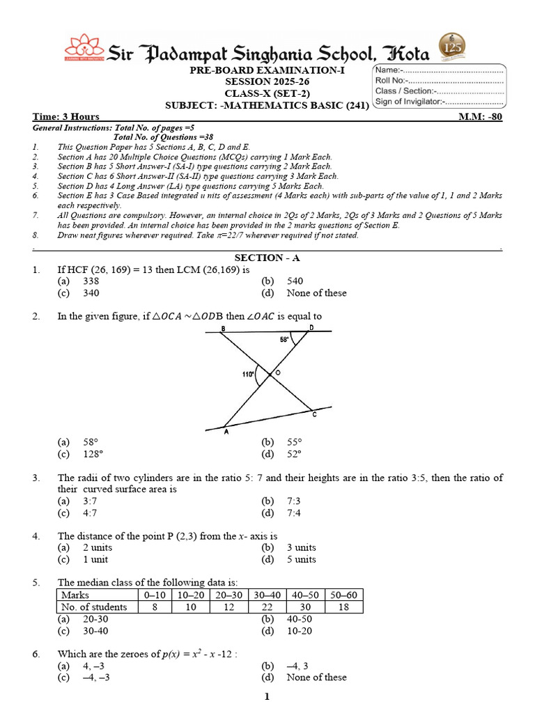 Class 10 Mathematics (Basic) II | PDF | Circle | Quadratic Equation