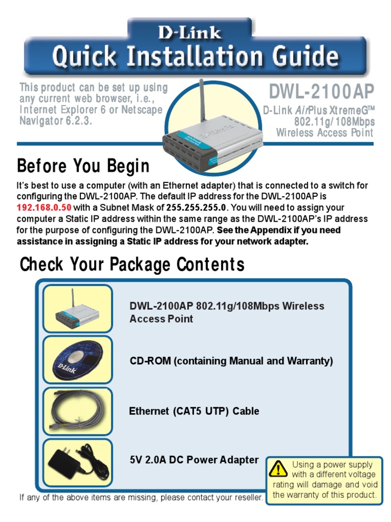 DWL-2100AP: Before You Begin | PDF