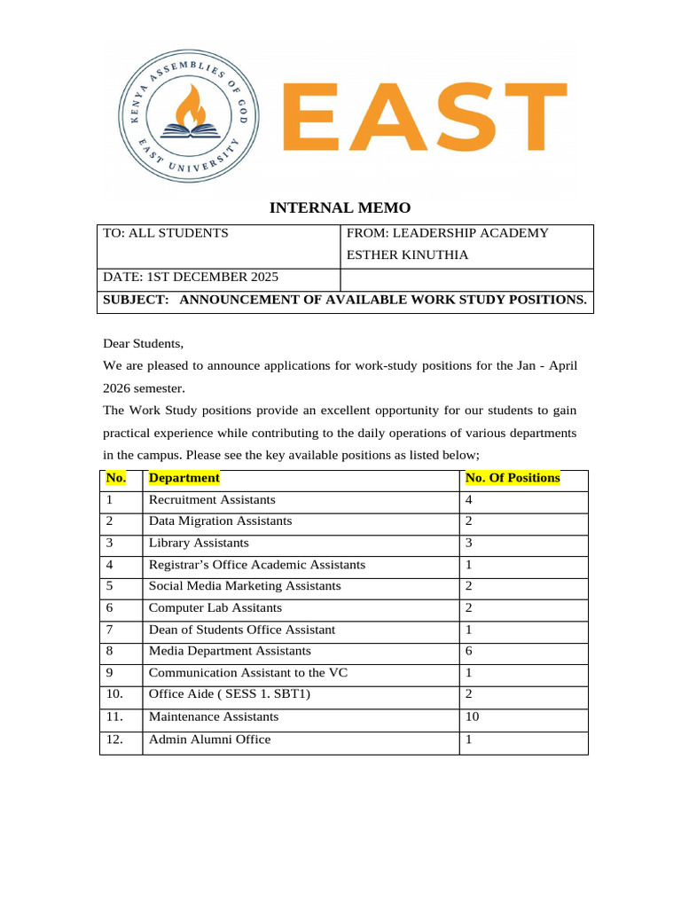 Work Study Positions (4) | PDF