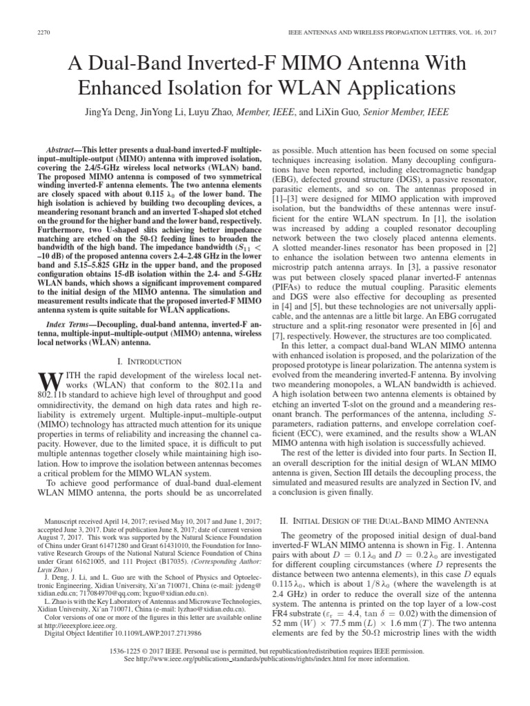 A Dual-Band Inverted-F MIMO Antenna With Enhanced Isolation for WLAN ...