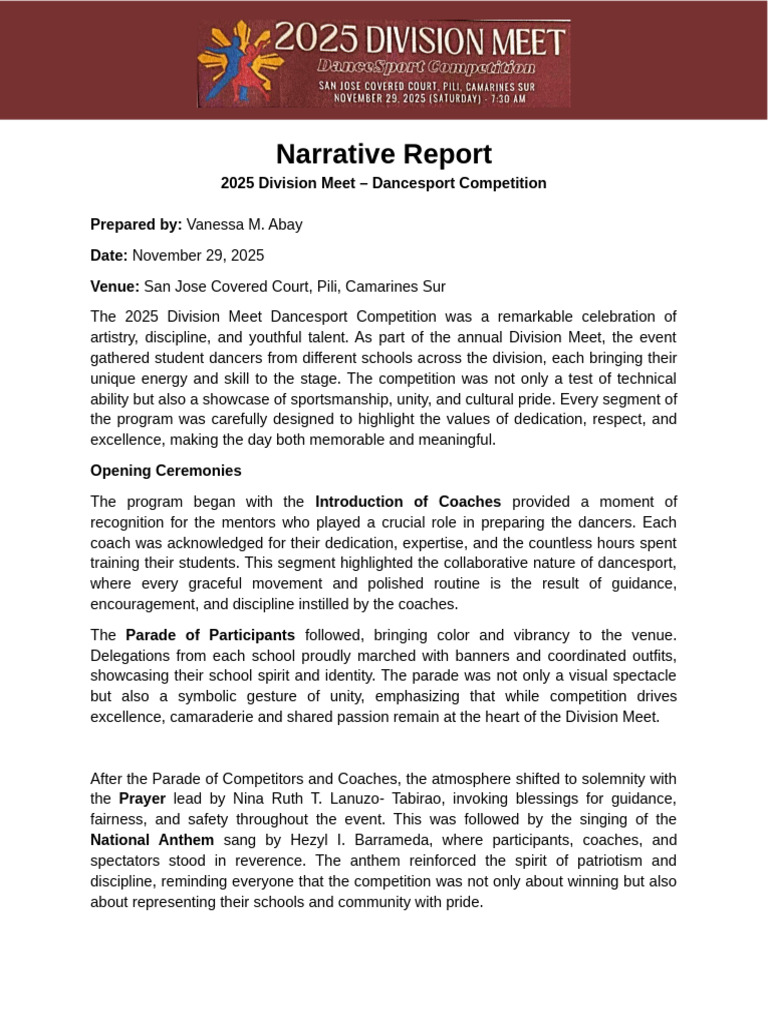Narrative Report | PDF | Dances | Ballroom Dance