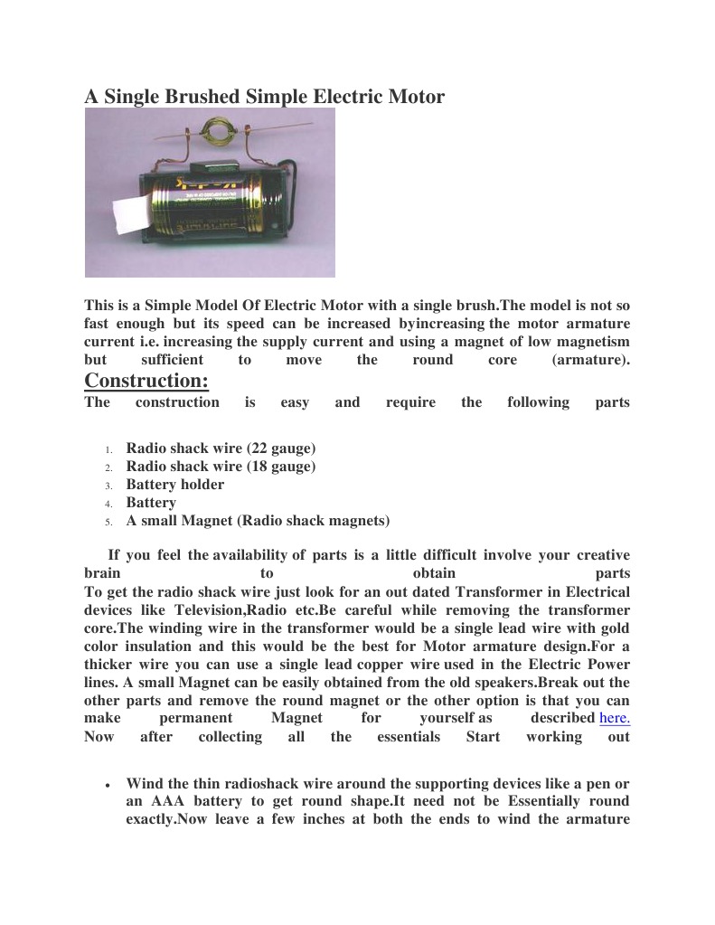 Simple Single Brush Electric Motor Guide | PDF | Electric Motor ...