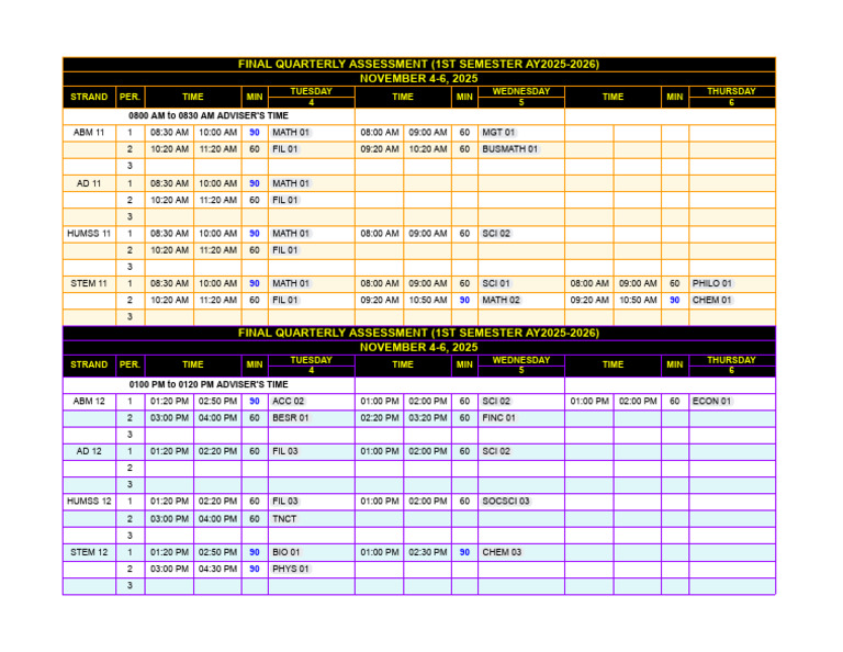 AY2025-2026 Final Assessment Schedule | PDF