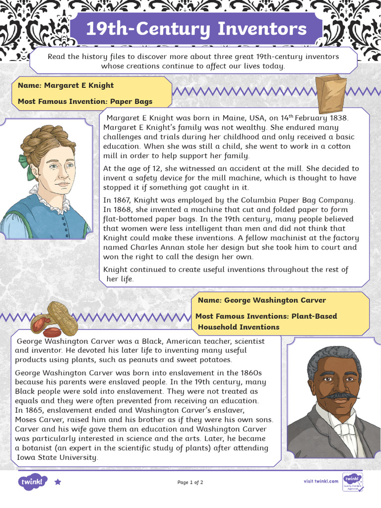 19th Century Inventors Differentiated Reading Comprehension Activity ...