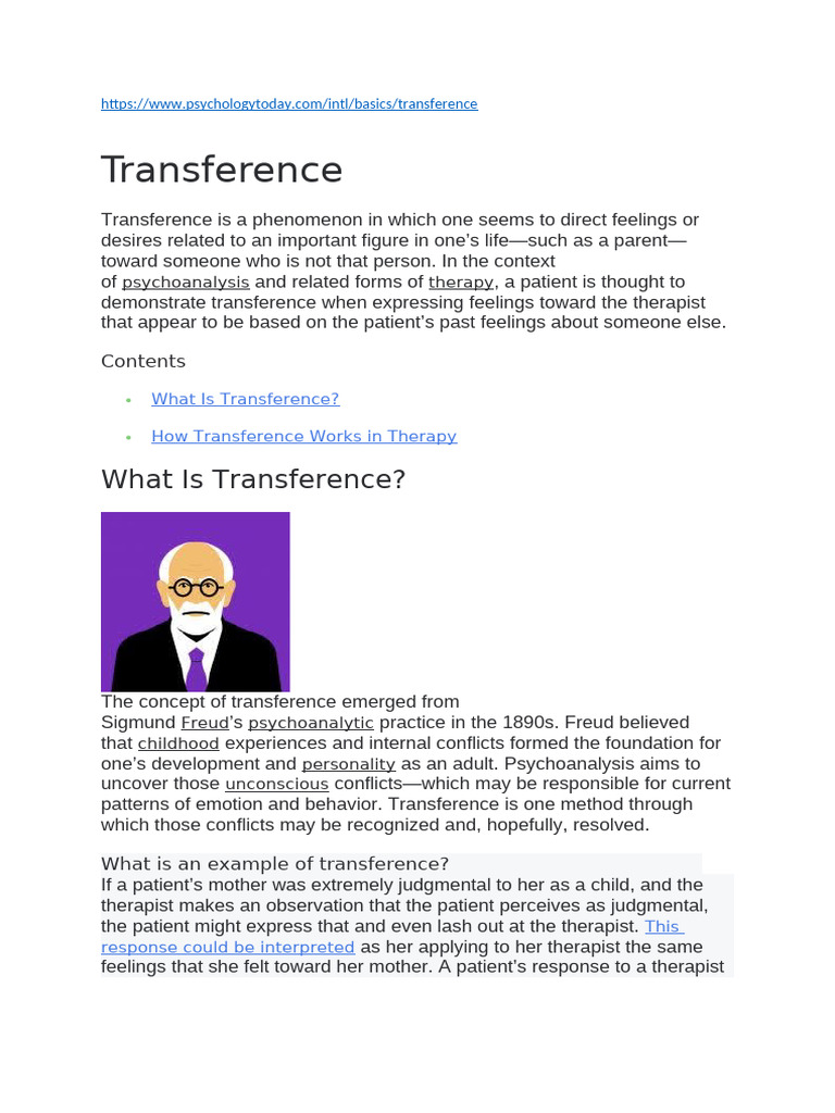 transference | PDF | Psychotherapy | Psychoanalysis