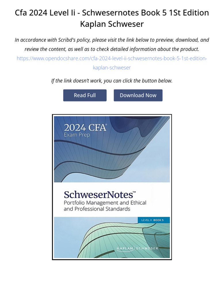 CFA 2024 Level II - SchweserNotes Book 5 1st Edition Kaplan Schweser ...