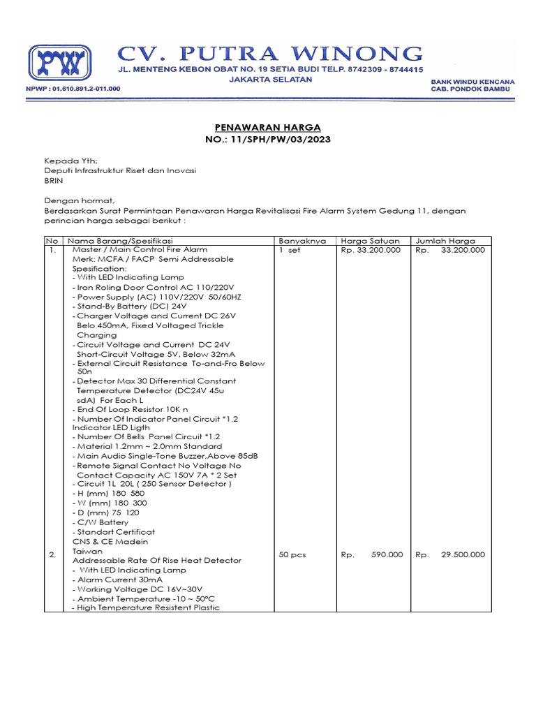 Penawaran Harga Revitalisasi Sistem Alarm | PDF | Mains Electricity ...