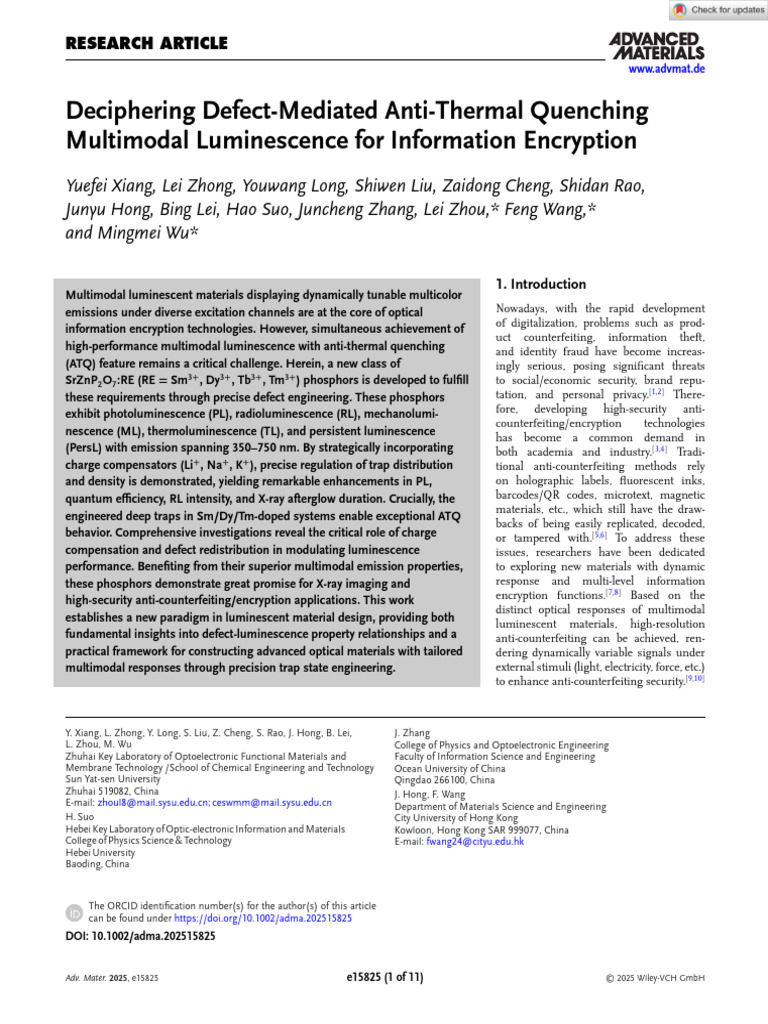 Advanced Materials - 2025 - Xiang - Deciphering Defect‐Mediated Anti ...