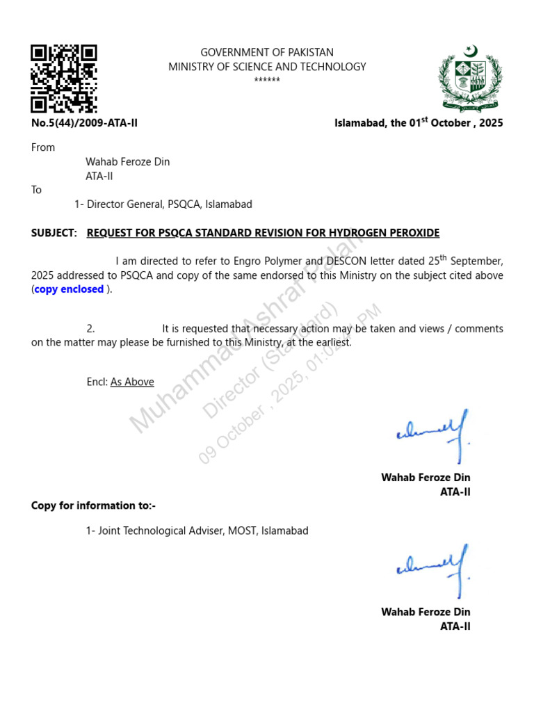 Request for Psqca Standard Revision for Hydrogen Peroxide | PDF