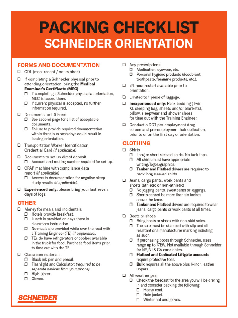 CDL Packing Checklist and I9 Information APR2025 | PDF | Identity ...