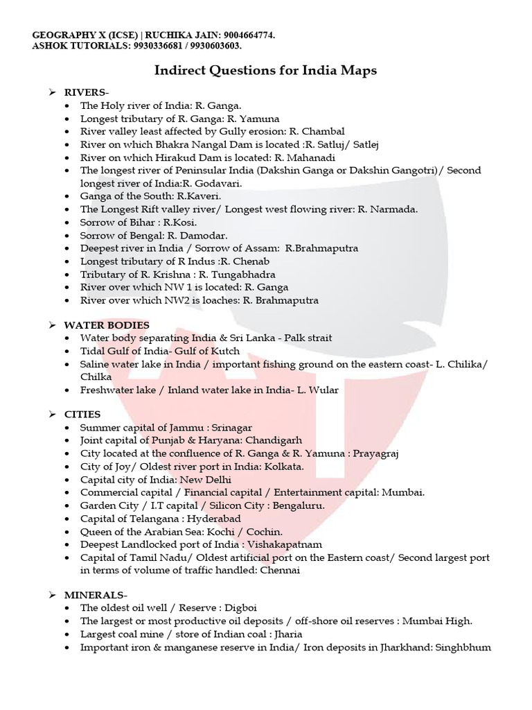 Indirect Q _ India Maps _ Geog Gr 10-25-1 | PDF | Monsoon | Earth Sciences