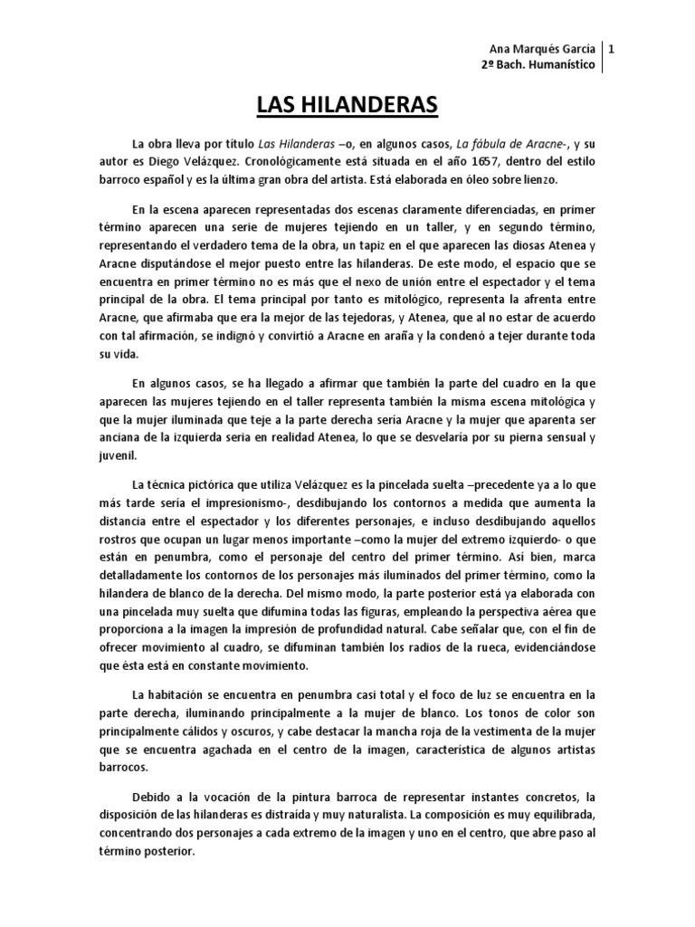 Análisis de "Las Hilanderas" de Velázquez | PDF | Barroco | Artes (general)