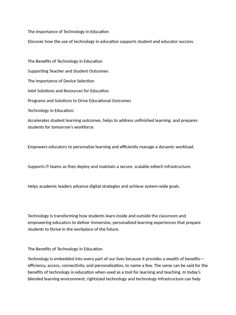 The Importance of Technology in Education | PDF | Teachers ...