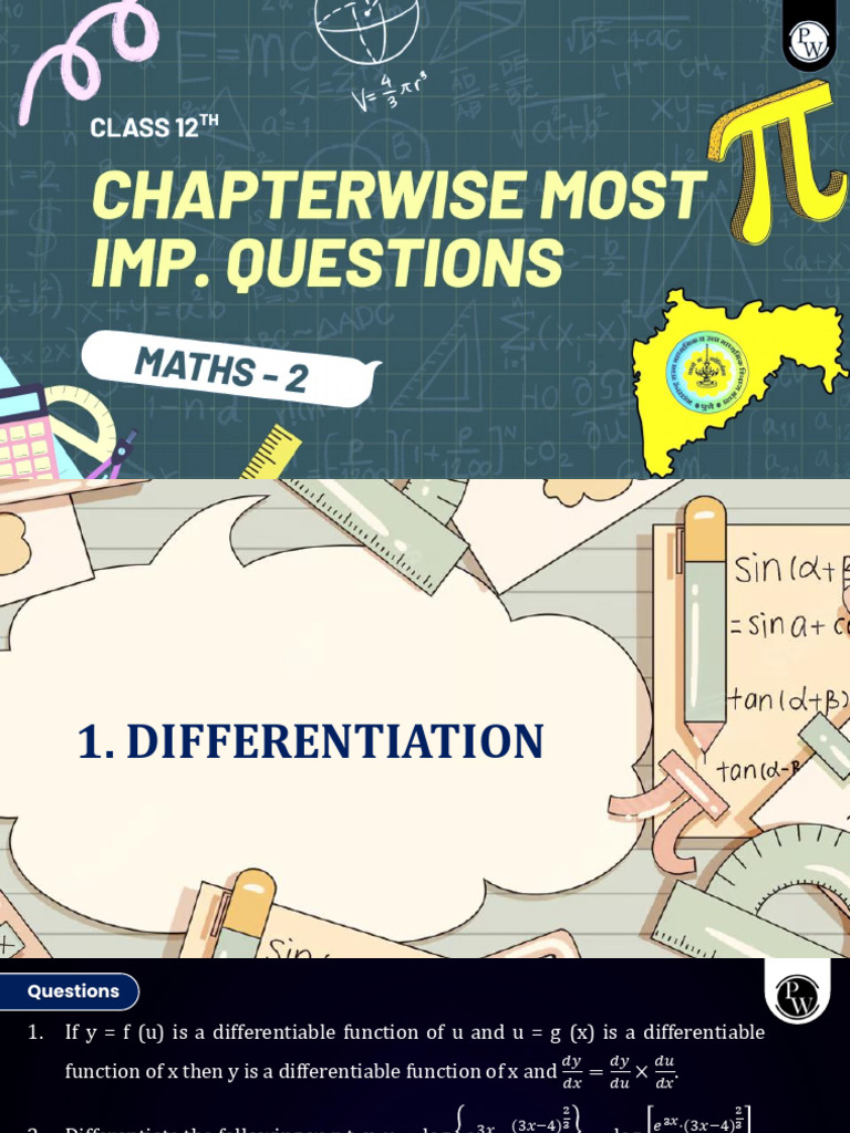 Class 12th HSC Board Maths Important Questions | PDF | Equations | Area