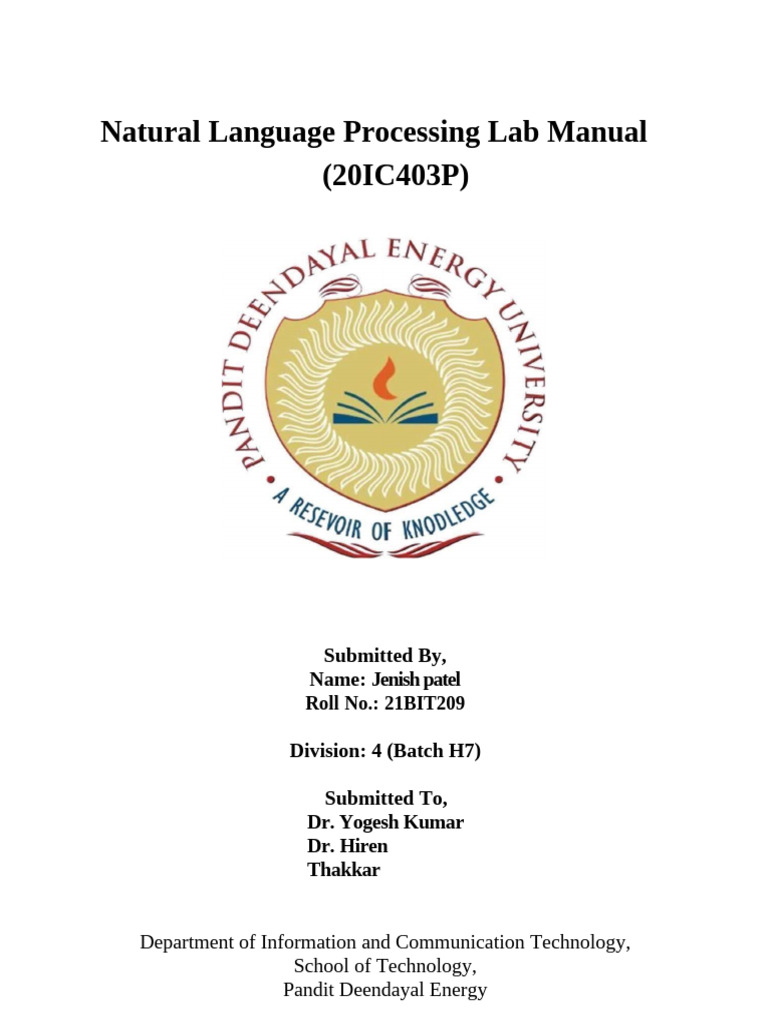 NLP - Lab - Manual - Jenish Patel | PDF | Statistical Classification ...