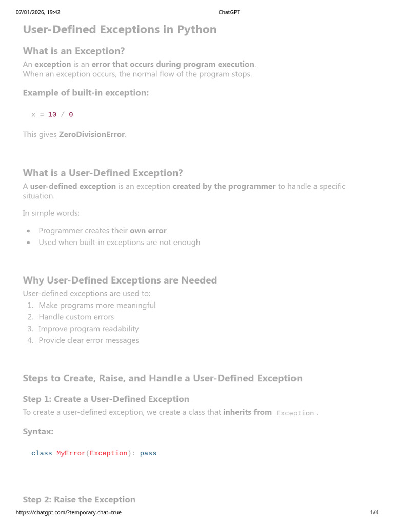 User Defined Exception | PDF | Python (Programming Language) | Object ...
