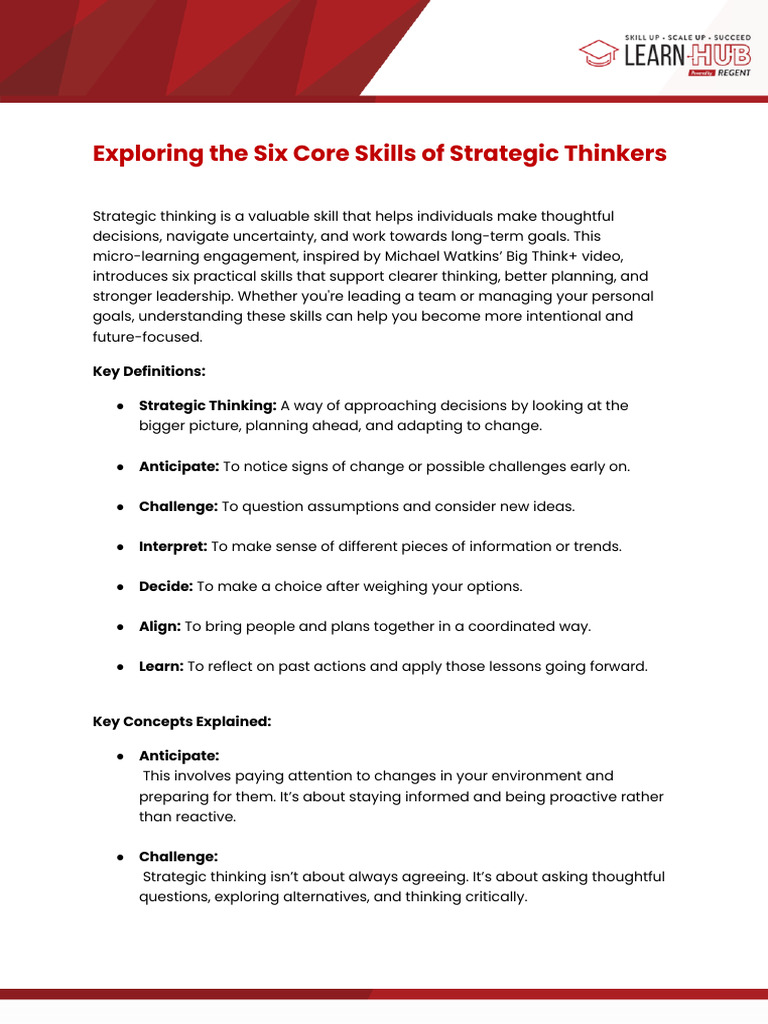 Six Essential Skills for Strategic Thinking | PDF | Thought | Strategic ...