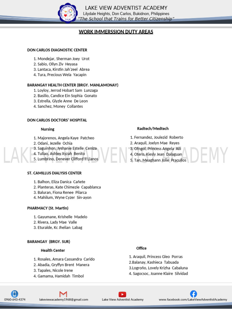 Work Immersion Areas | PDF