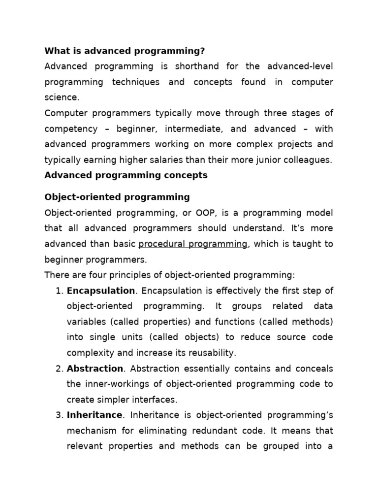 Advanced Programming Concepts Explained | PDF | Object Oriented ...