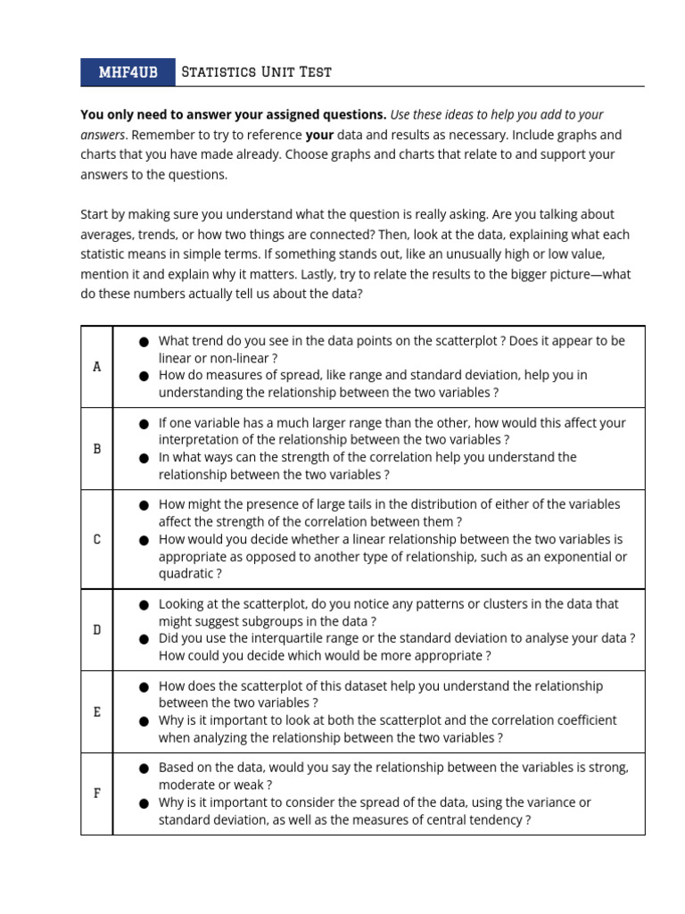 Statistics Unit Test Analysis Guide | PDF | Statistics | Scatter Plot