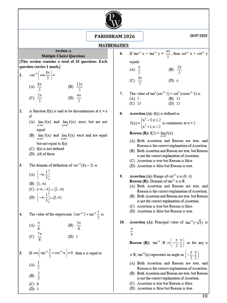 Mathematics MCQs and Problem Solving | PDF | Mathematics