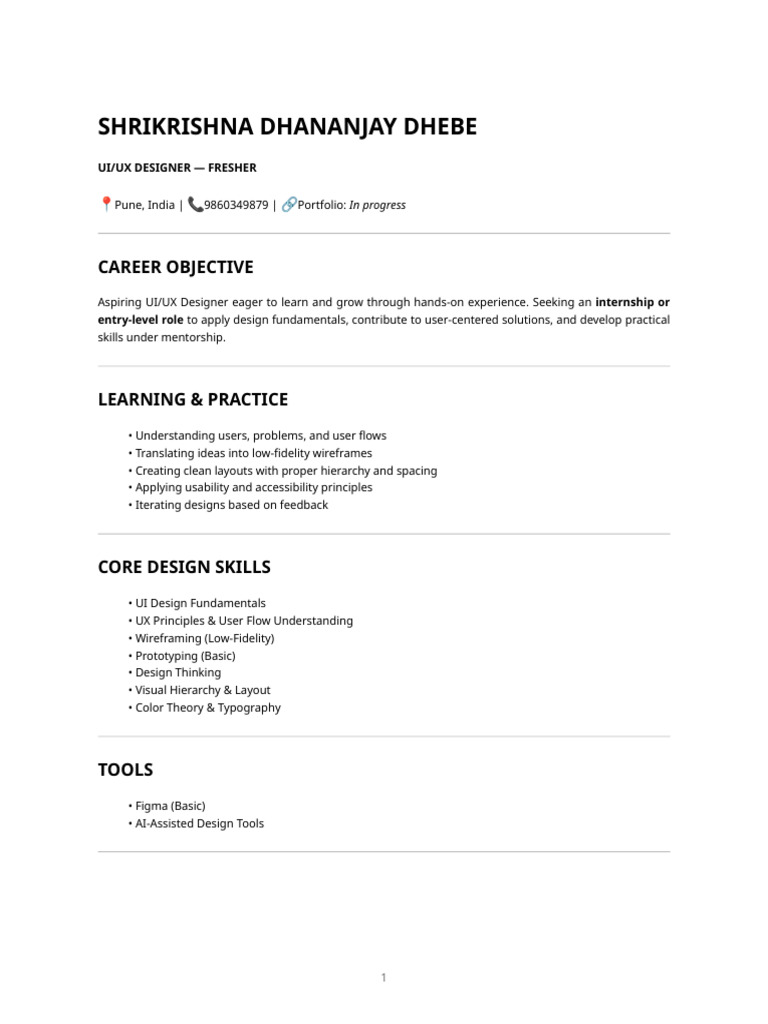 Aspiring UI/UX Designer Resume | PDF