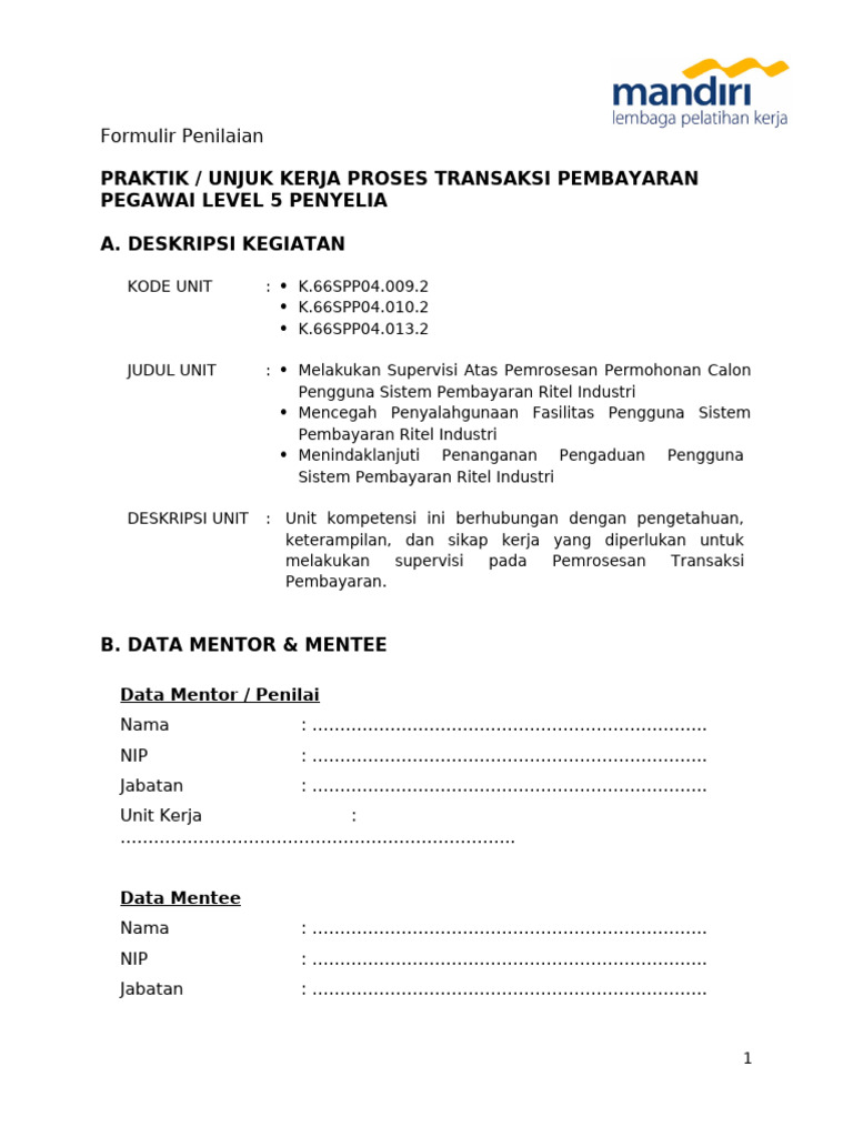 Penilaian Supervisi Transaksi Pembayaran | PDF