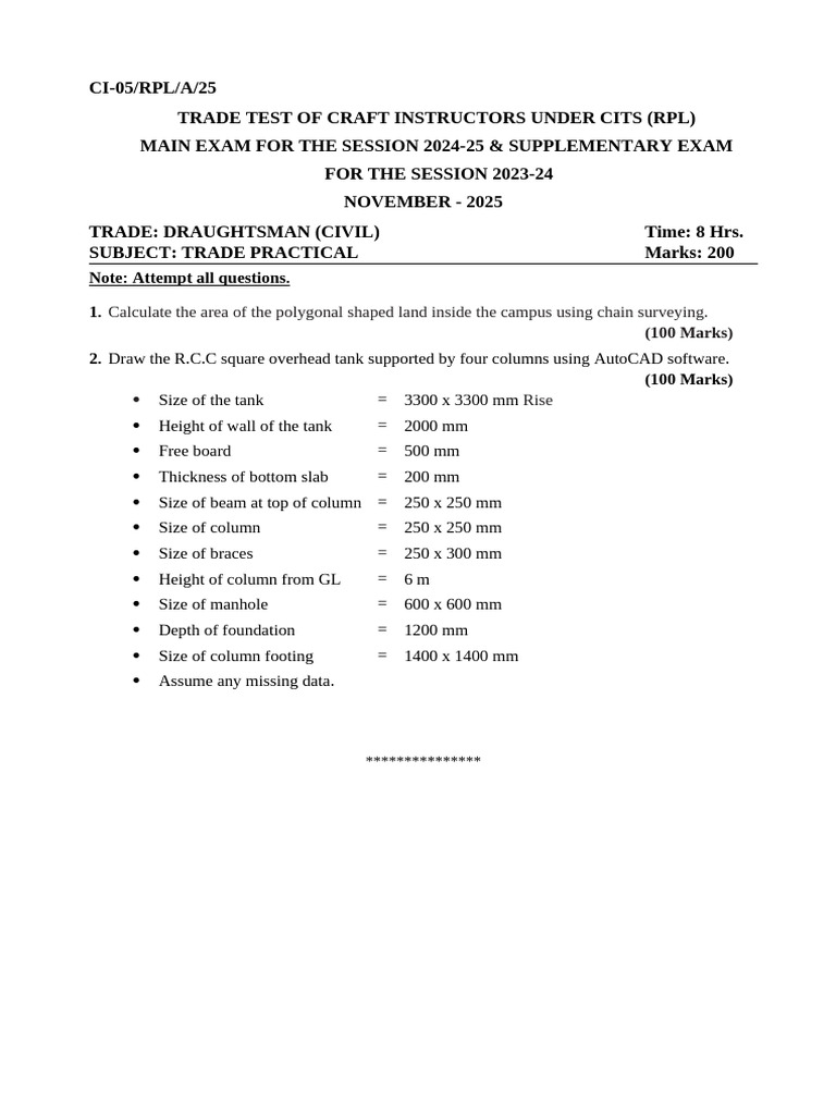 2024-25 Draughtsman Trade Test Exam | PDF | Technical Drawing